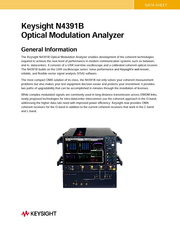 N4391B Optical Modulation Analyzer PDF Asset Page | Keysight